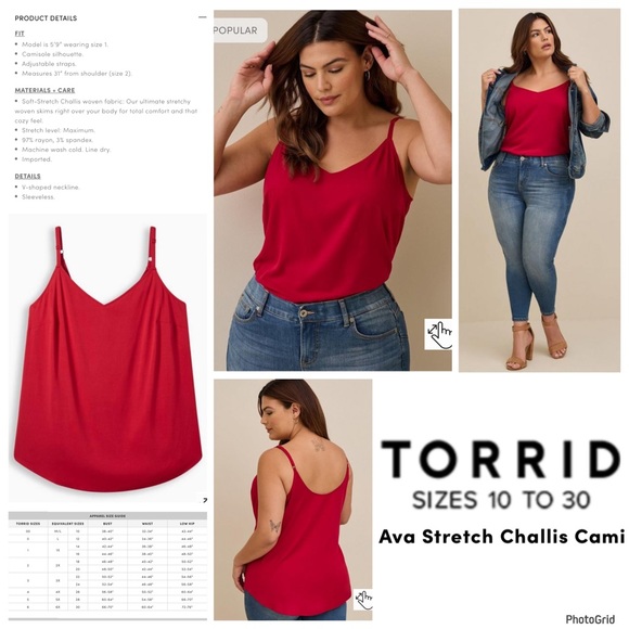 torrid | Tops | Torrid 3 Plus Size Jester Red Ava Stretch Challis Cami ...